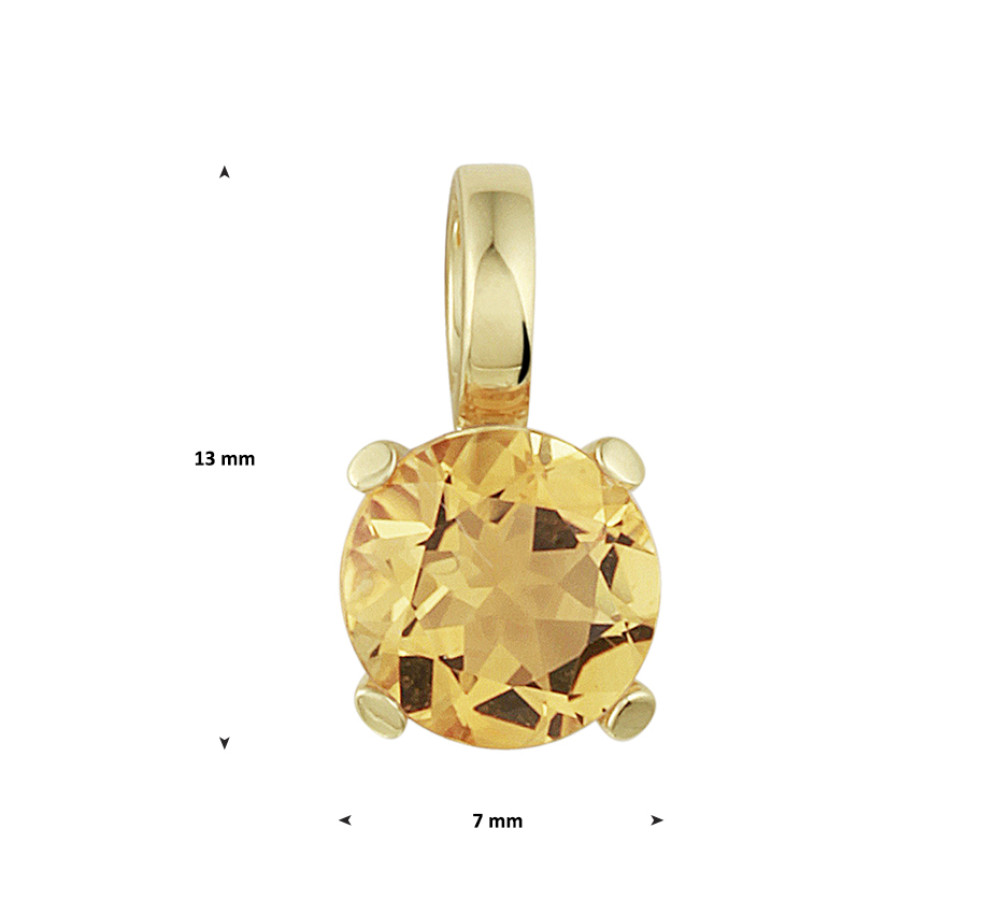 Gouden edelsteen hanger met ronde gele citrien - 13 mm x 7 mm ...