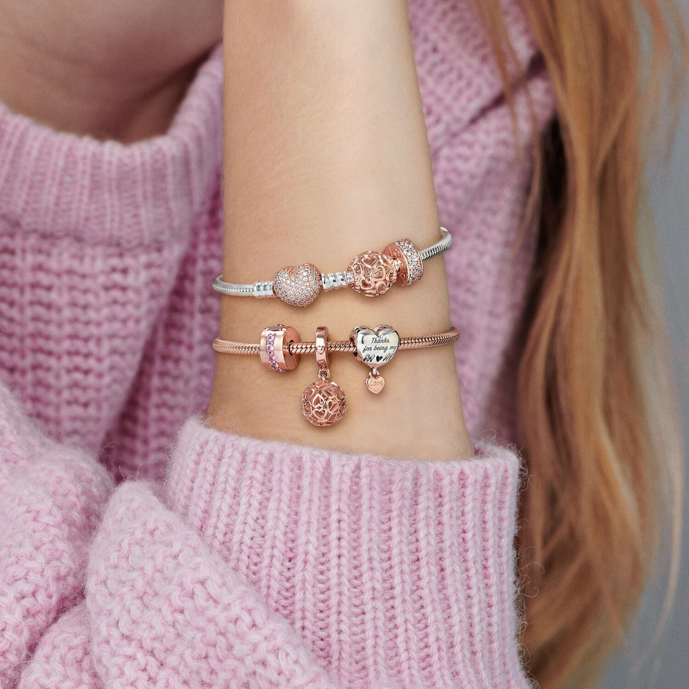 Pandora Moments 788830C00 - Hartjes bedel met tekst Thanks for being my ...