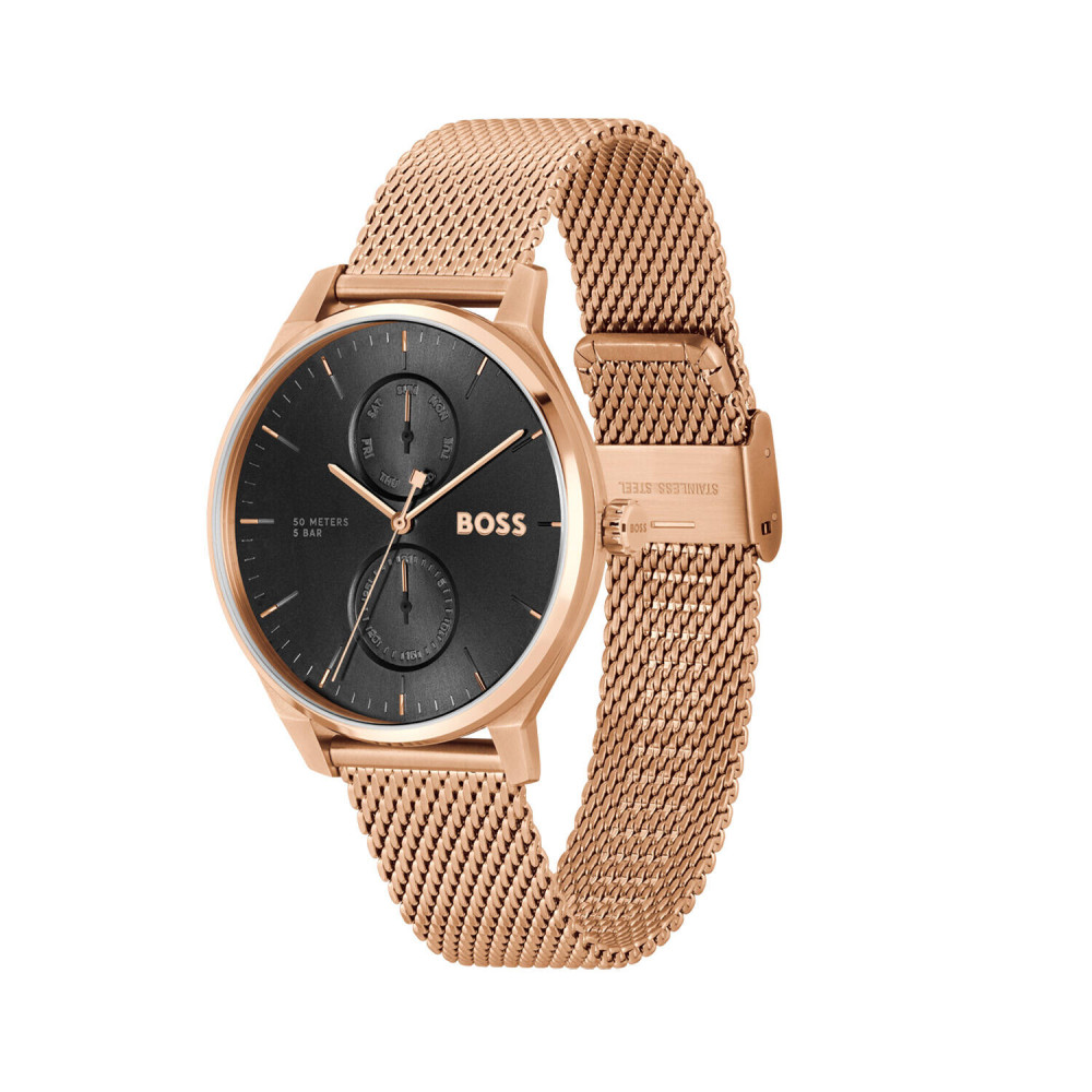 Boss Tyler HB1514104 - Roségoudkleurig herenhorloge met zwarte ...