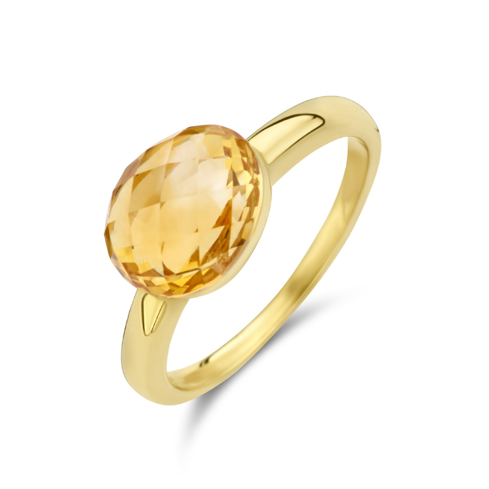 14-karaat gouden ring met ovale citrien steen | Trendjuwelier