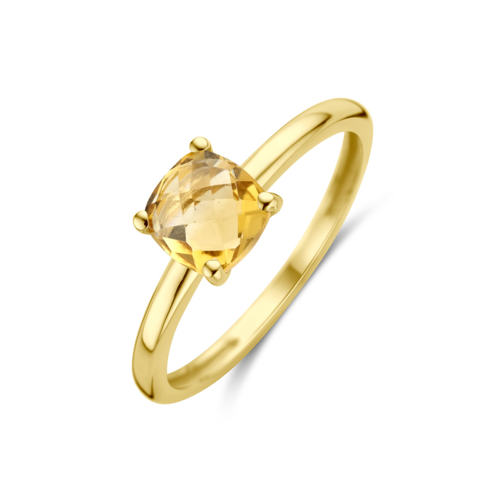 14-karaat gouden solitair ring met gele citrien | Trendjuwelier