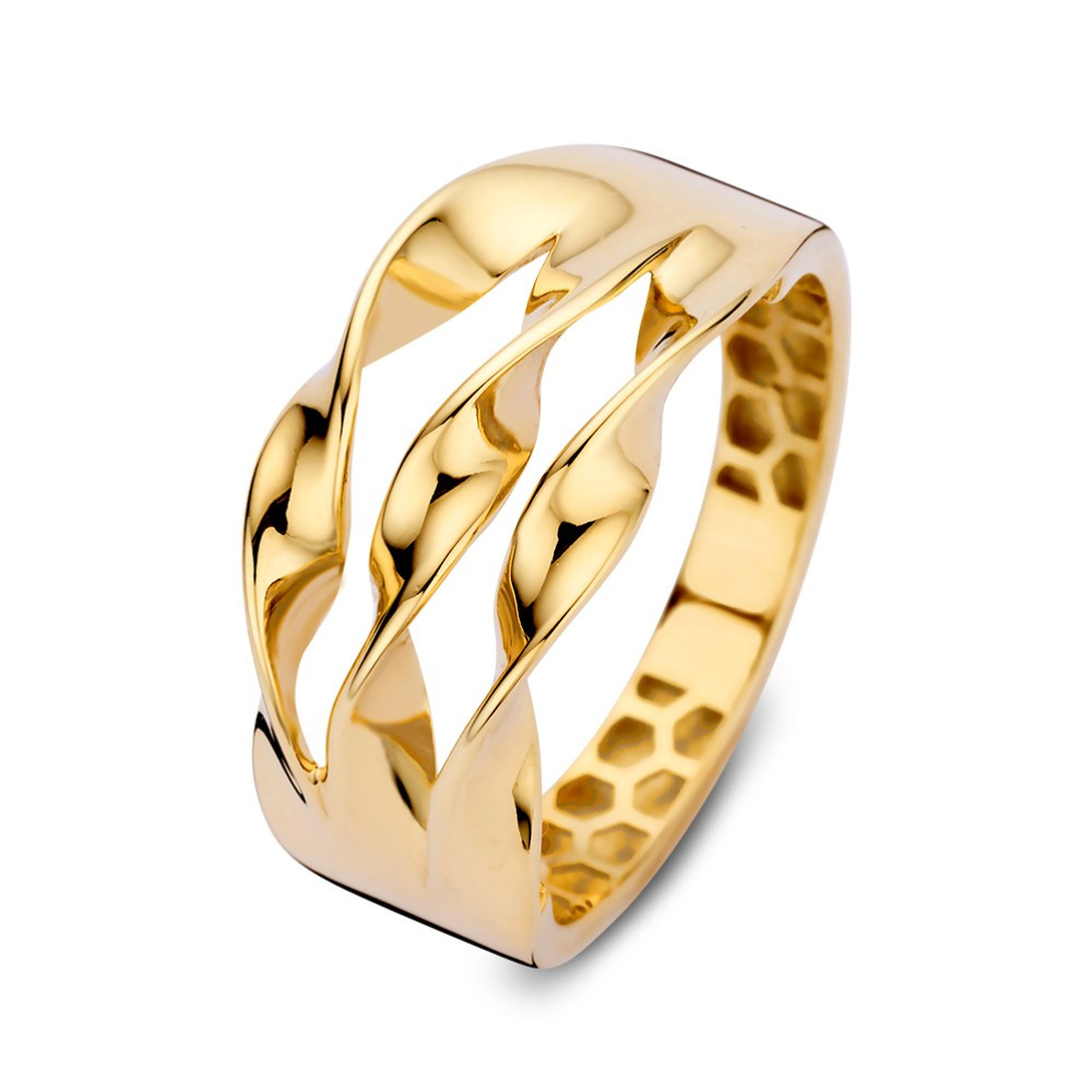 Mooie 14-karaat gouden ring met gedraaide banen van 10 mm breed ...