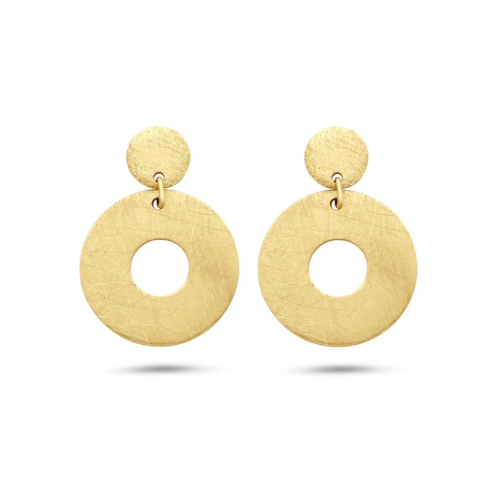 Ronde oorhangers goud gescratched - 14 mm | Trendjuwelier