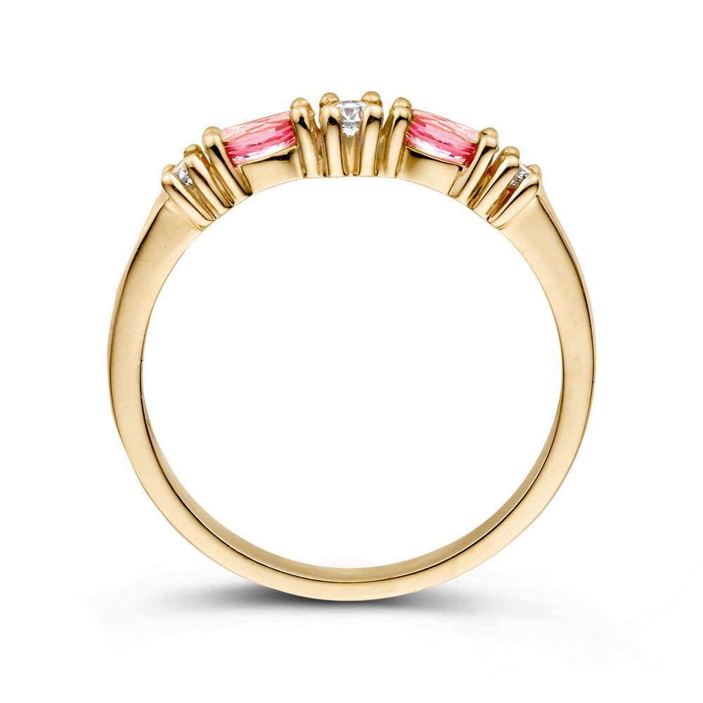 Roze saffier ring van goud met twee diamanten 0.13 crt van 3.4 mm breed ...