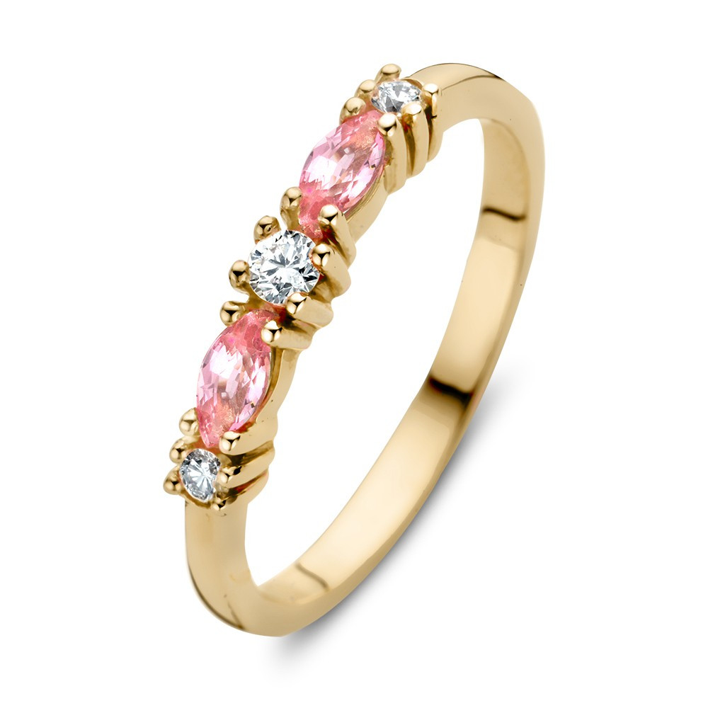 Roze saffier ring van goud met twee diamanten 0.13 crt van 3.4 mm breed ...