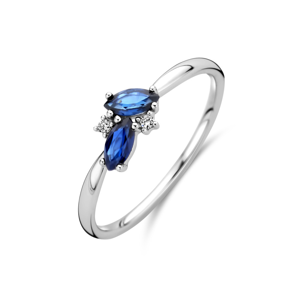 Witgouden ring met blauwe saffier en diamanten 0.02 crt | Trendjuwelier