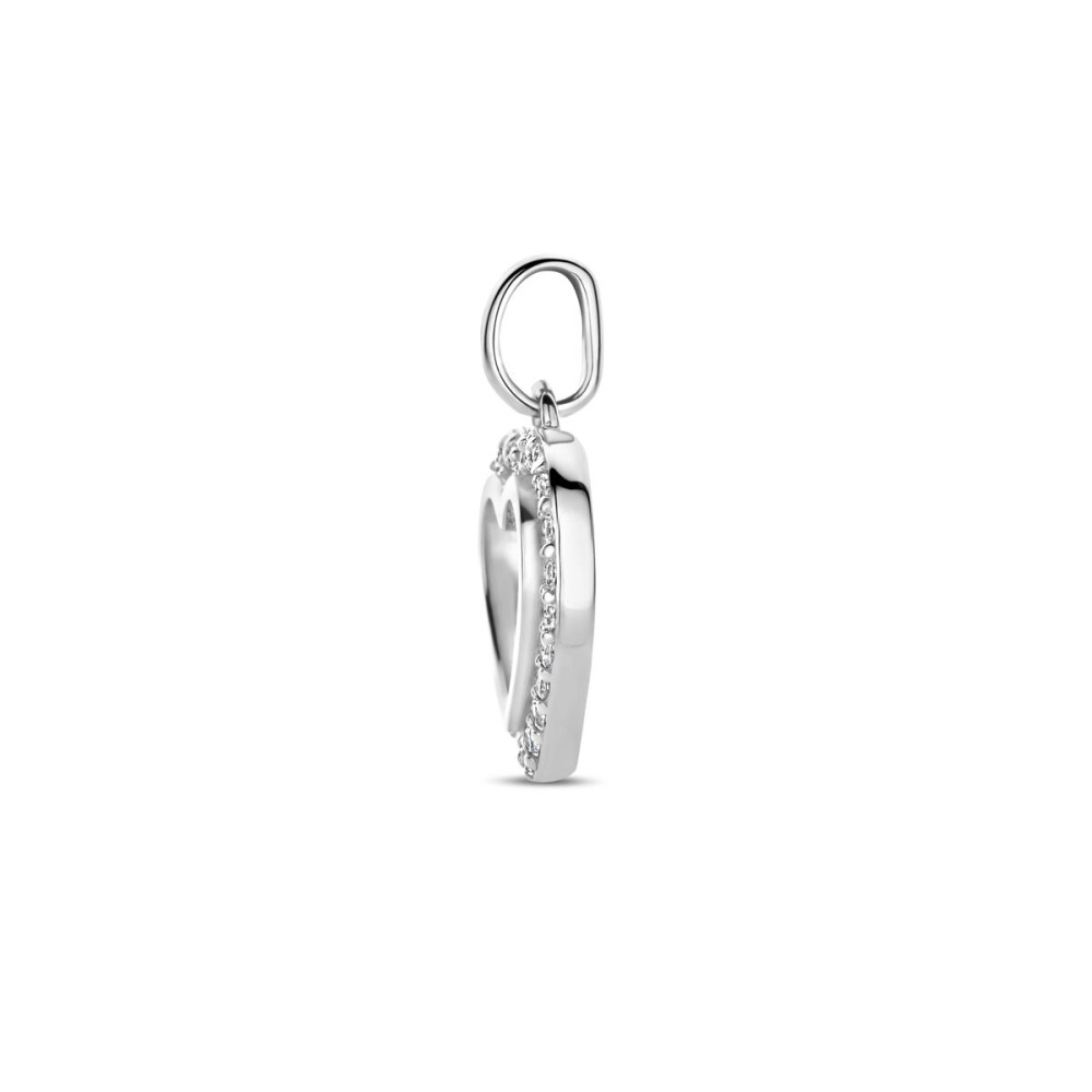 Zilveren open hartjes hanger met rand van zirkonia 12.5 mm breed ...