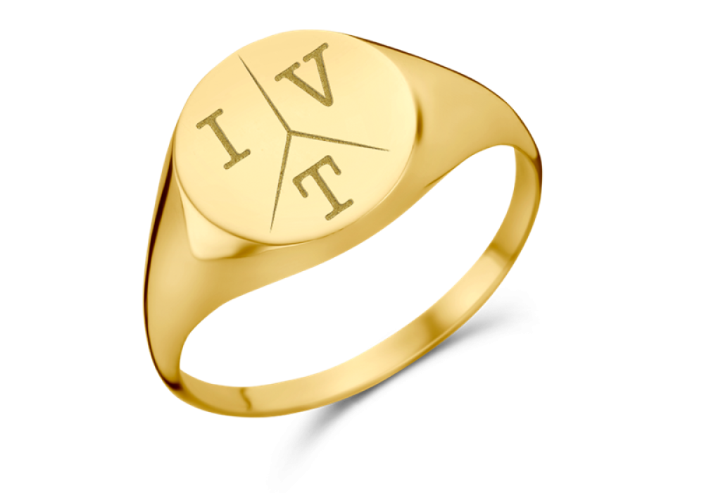 Names4ever - Gouden zegelring met ronde gravure voor drie initialen ...